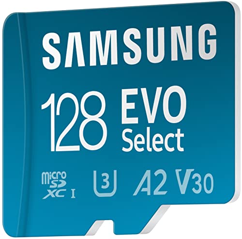 SAMSUNG EVO Select Micro SD-Memory-Card + Adapter, 128GB microSDXC 130MB/s Full HD & 4K UHD, UHS-I, U3, A2, V30, Expanded Storage for Android Smartphones, Tablets, Nintendo-Switch (MB-ME128KA/AM)