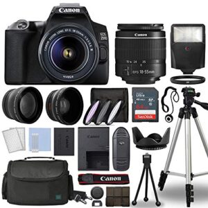 canon eos 250d / rebel sl3 digital slr camera body w/canon ef-s 18-55mm f/3.5-5.6 lens 3 lens dslr kit bundled with complete accessory bundle + 64gb + flash+ case & more- international model (renewed)