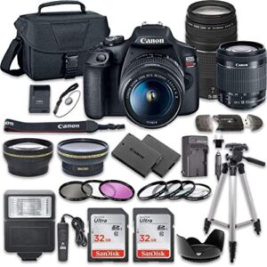 canon eos rebel t7 dslr camera bundle with canon ef-s 18-55mm f/3.5-5.6 is ii lens + canon ef 75-300mm f/4-5.6 iii lens + 2pc sandisk 32gb memory cards + accessory kit