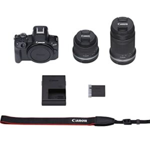 Canon EOS R50 Mirrorless Vlogging Camera (Black) w/RF-S18-45mm F4.5-6.3 is STM & RF-S55-210mm F5-7.1 is STM Lenses, 24.2 MP, 4K Video, Subject Detection & Tracking, Compact, Smartphone Connection