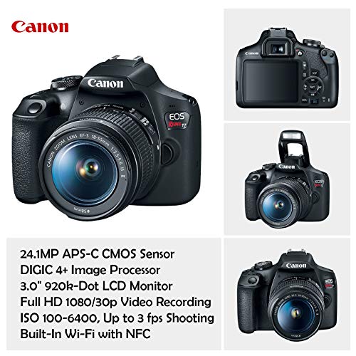 Canon EOS Rebel T7 Digital SLR Camera with Canon EF-S 18-55mm Image Stabilization II Lens, Sandisk 32GB SDHC Memory Cards, Accessory Bundle