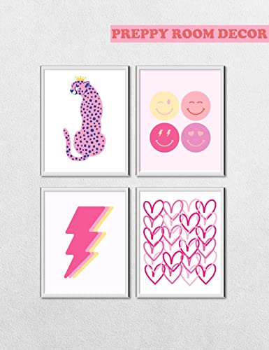 MINI ZOZI Preppy Room Decor Pink Posters 8"X10" UNFRAMED Aesthetic Trendy Stuff for Girls Dorms Room Wall Decoration Baddie Hot Paintings for Teens Cute Smiley Face xoxo Cheetah Howdy Bolt Pop Things