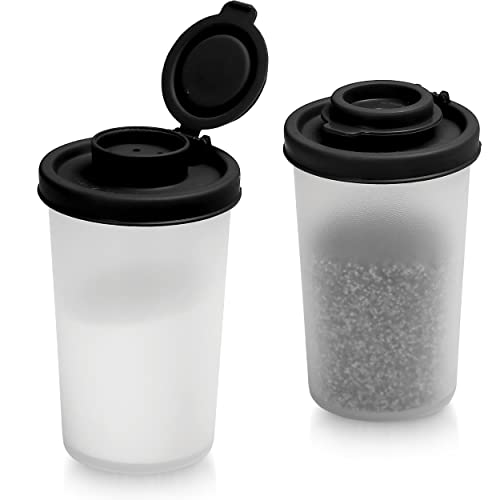 Salt and Pepper Shakers Moisture Proof Set of 2 Large Salt Shaker to go Camping Picnic Outdoors Kitchen Lunch Boxes Travel Spice Set Clear with Black Lids Plastic Airtight Spice Jar Dispenser