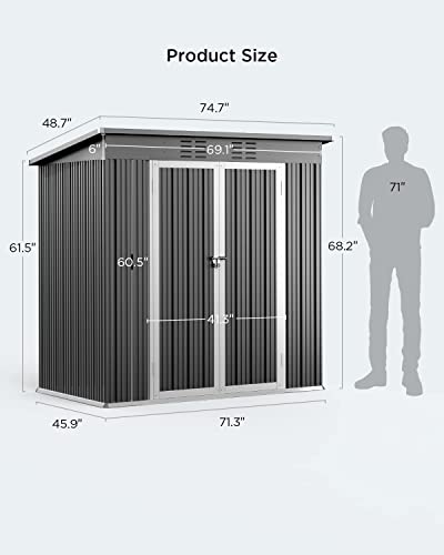 Bealife 6' x 4' Outdoor Storage Shed Clearance with Floor Base, Metal Outdoor Storage Cabinet with Double Lockable Doors, Waterproof Tool Shed, Backyard Shed for Garden, Patio, Lawn, in 2boxes(Grey)