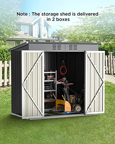 Bealife 6' x 4' Outdoor Storage Shed Clearance with Floor Base, Metal Outdoor Storage Cabinet with Double Lockable Doors, Waterproof Tool Shed, Backyard Shed for Garden, Patio, Lawn, in 2boxes(Grey)