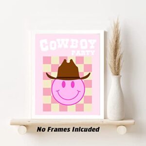 Pink Western Cowgirl Theme Wall Art Aesthetic Poster Preppy Room Decor, Retro Cowgirl Canvas Print, Glamour Cowgirl Wall Art for Girls Room College Dorm Room Decoration, Set of 4-(8"x10" Unframed)