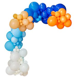 blue and orange balloon garland arch kit, 103pcs peach white dog theme balloons for kids 2 3 4 year old birthday party decorations