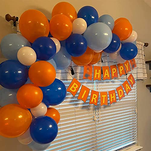 Blue and Orange Balloon Garland Arch Kit, 103Pcs Peach White Dog Theme Balloons for Kids 2 3 4 Year Old Birthday Party Decorations