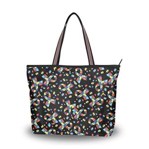 hjjkllp women large tote top handle shoulder bags autism awareness breast cancer ladies handbag