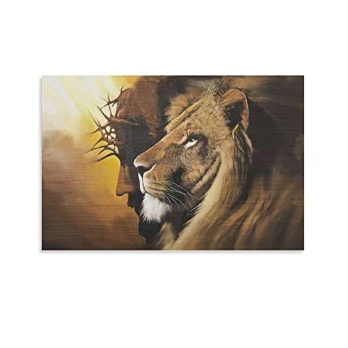 AIDEMEI Canvas Wall Art Abstract Decor The Lion Of Judah Jesus Christ for Living Room Artwork Contemporary Pictures Modern Landscape Office Decoration Unframe-style 20x30inch(50x75cm)