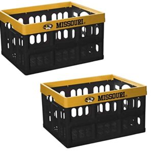 Set of 2 NCAA University of Missouri Stackable & Collapsible Crate / Storage Bin - Perfect For Books, Clothes in Dorms, Rooms & Closets - Basket Collapses / Ideal for Price Club Runs 50 Lb Capacity