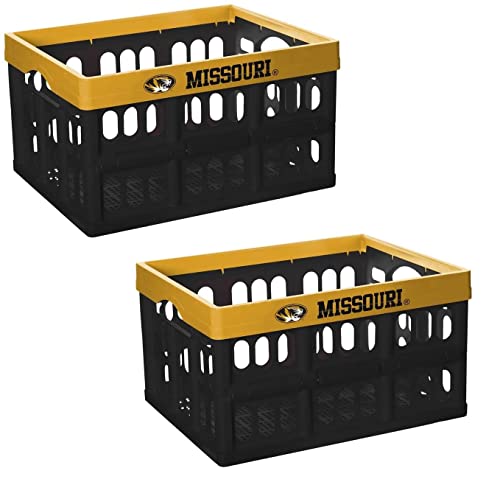 Set of 2 NCAA University of Missouri Stackable & Collapsible Crate / Storage Bin - Perfect For Books, Clothes in Dorms, Rooms & Closets - Basket Collapses / Ideal for Price Club Runs 50 Lb Capacity