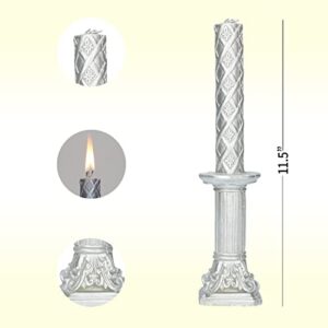 Shalhevet Light Elegante Long Lasting Jerusalem Solomon Pillars Havdalah Candle (Silver)