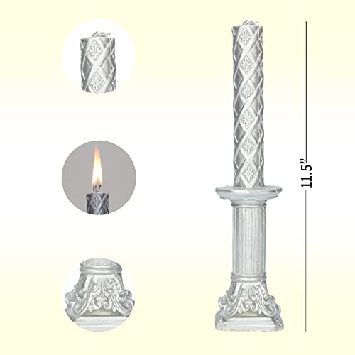 Shalhevet Light Elegante Long Lasting Jerusalem Solomon Pillars Havdalah Candle (Silver)