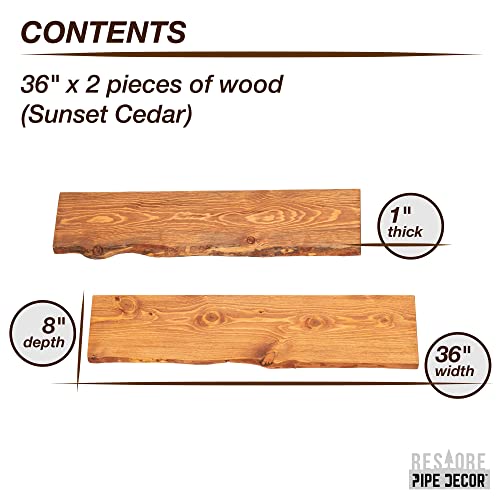 PIPE DECOR 36” Sustainable Sunset Cedar Live Edge Wood Shelf (Wood Only) 2-Pack