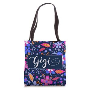 Personalized Gigi Grandkids Floral Flower Colorful Pattern Tote Bag