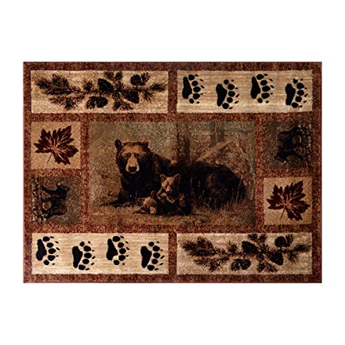 Masada Masada Rugs Kodiak Collection 2'x3' Cabin/Lodge Area Rug Mat with Bear and Cub Scene