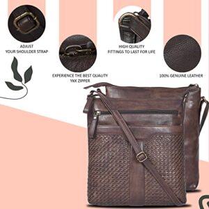 Real Leather Purse Crossover/Crossbody Sling Bag for Women -Women's Shoulder Bags Purse Handbag Medium Size Adjustable Strap