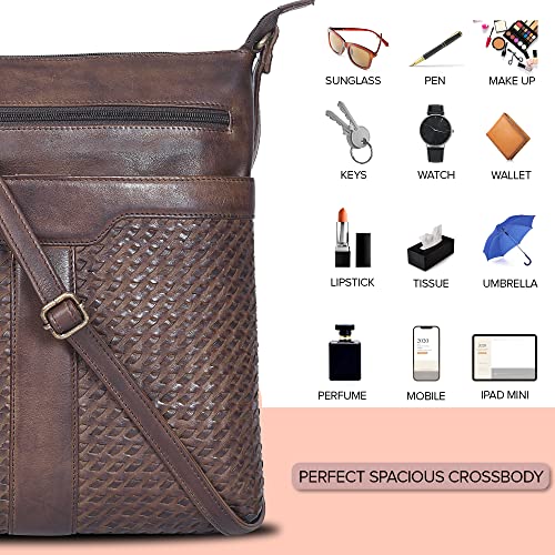 Real Leather Purse Crossover/Crossbody Sling Bag for Women -Women's Shoulder Bags Purse Handbag Medium Size Adjustable Strap