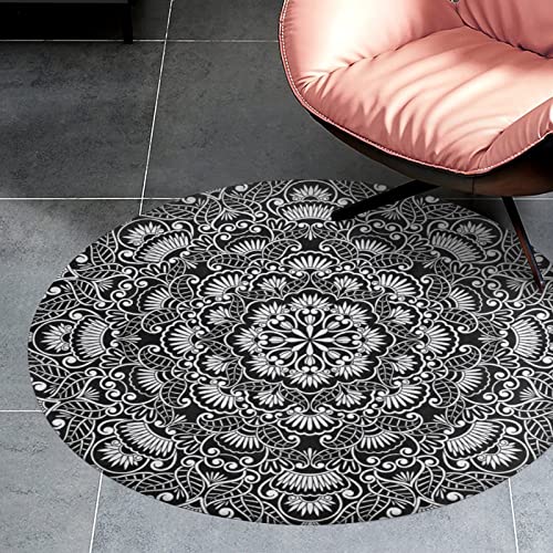 YEAHSPACE Mandala Rug Round 40 in Black White Boho Floral Circle Area Rug Bedroom Living Room Decorate-Black White Mandala Boho Floral