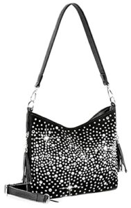 zzfab glamorous star light rhinestones crossbody bag little hobo black bling purse