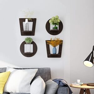 WELLAND 4 Pack Floating Shelves Wall Mounted, Rustic Wood Wall Shelves Display Shelf for Living Room, Bedroom, Bathroom, Kitchen