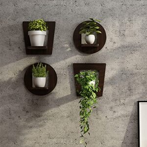 WELLAND 4 Pack Floating Shelves Wall Mounted, Rustic Wood Wall Shelves Display Shelf for Living Room, Bedroom, Bathroom, Kitchen