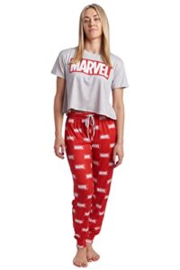 marvel avengers womens pajama shirt and jogger pants grey/red small