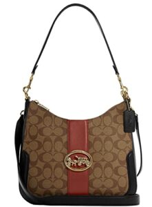 coach women’s georgie hobo bag (signature canvas – colorblock – khaki – terracotta)