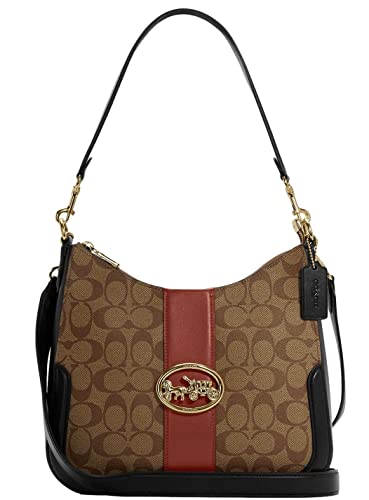 COACH Women's Georgie Hobo Bag (Signature Canvas - Colorblock - Khaki - Terracotta)