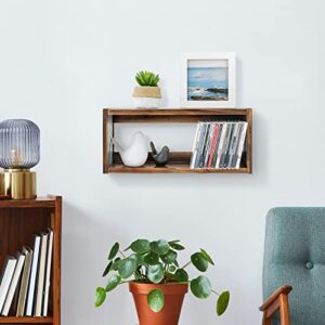 MyGift Solid Burnt Wood Wall Mounted Display Shelves with Corrugated Galvanized Metal and X Design, Floating Shadow Box Cube Shelf