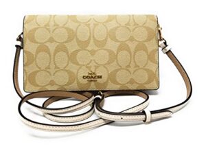 coach women’s anna foldover clutch crossbody bag (signature canvas – light khaki – chalk)