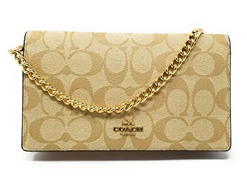 Coach Women's Anna Foldover Clutch Crossbody Bag (Signature Canvas - Light Khaki - Chalk)