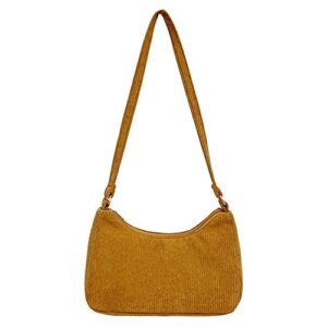 women corduroy shoulder bag small handbag purse casual ladies satchel fashion daily tote bag (yellow)