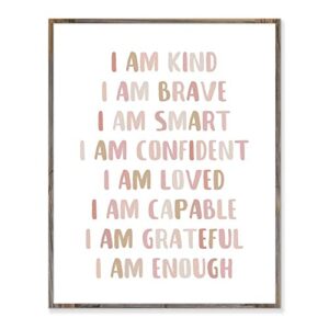 affirmations print, i am kind, i am brave, affirmations for kids, inspirational quote, nursery room decor, affirmations gift, kids print, without frame – 8×10″