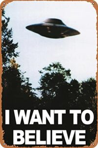 decleezw metal signs i want to believe wall art ufo artwork alien retro room decor print poster 12×8 inch (u0226nn0351)