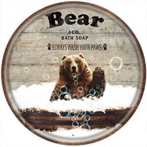 finamille funny bear bathroom vintage round tin sign bathtub decor bear lovers gift bear print bear signs animal wall art bar home wall decoration housewarming gift 12×12 inches