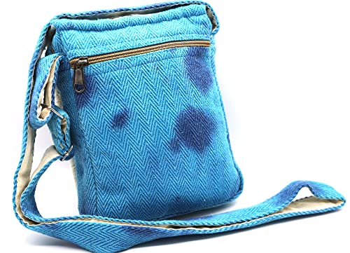 Himalaya Handmade Unique design Mushroom Embroidery Hemp Hobo Passport crossbody bag Festival Travel 100% Himalaya FAIR TRADE MADE Handmade with Love., Blue