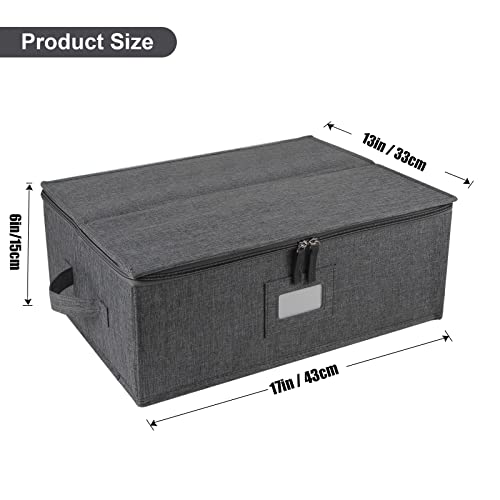 Platter Storage Case, China Storage Containers Hard Shell 17" x 13" x 6", 5 Felt Dividers Included, Structured Top and Stackable (Linen Grey)