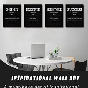 Inspirational Office Canvas Wall Art with Wooden Frames | Motivational Wall Decor for Office | Positive Affirmations Quotes Wall Art for Living Room | Encouraging Posters for Bedroom | Sayings for Wall Decor | 8” x10” x4 PCS (Wood Frames)