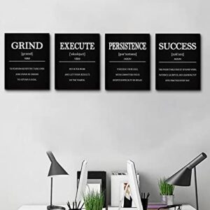 Inspirational Office Canvas Wall Art with Wooden Frames | Motivational Wall Decor for Office | Positive Affirmations Quotes Wall Art for Living Room | Encouraging Posters for Bedroom | Sayings for Wall Decor | 8” x10” x4 PCS (Wood Frames)