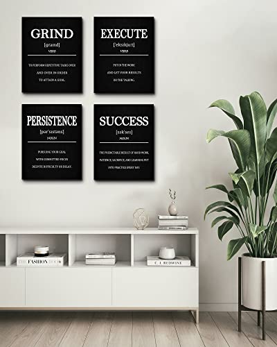 Inspirational Office Canvas Wall Art with Wooden Frames | Motivational Wall Decor for Office | Positive Affirmations Quotes Wall Art for Living Room | Encouraging Posters for Bedroom | Sayings for Wall Decor | 8” x10” x4 PCS (Wood Frames)