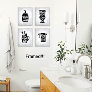 Bathroom Wall Decor | Canvas Wall Art with Wooden Frames | Funny Toilet Signs Quotes Wall Decor | Small Bathroom Pictures for Wall | Set of 4 | 8x10 inch(Framed)