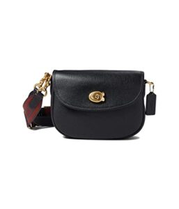 coach polished pebble leather willow saddle bag black one size