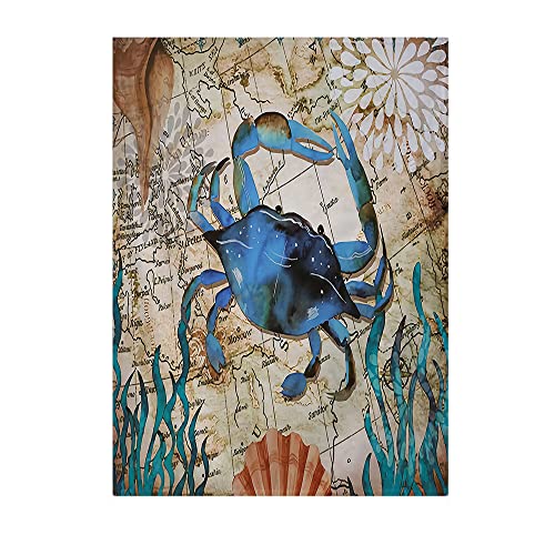 Crab Oversized Plush Blanket, Marine Animals Nautical Blue map of Coastal Life Sailing on The sea, Ultra Soft and Comfortable Micro-Fleece Blanket for Sofa or Bedroom, 50" x 60"