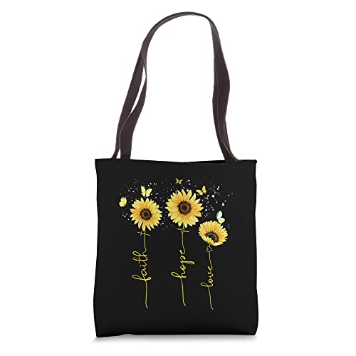 Christian Shirts for Women Sunflower TShirt Faith Hope Love Tote Bag