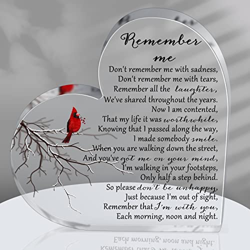 Sympathy Gifts Heart Shape Memorial Bereavement Gifts Crystal Acrylic Paperweight Remembrance Decorations Funeral Grief Condolence Memorial Ornaments for Loss of Mother Loved One (Bird Style)