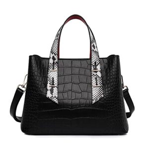 jesswoko womens black snakeskin texture totes handbag purse fashion business top handle bag crossbody shoulder bags for women jt031