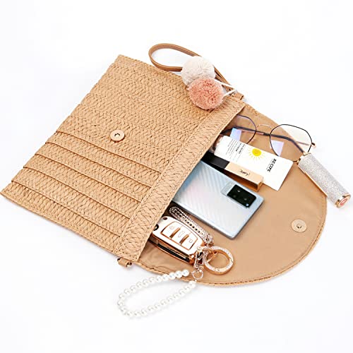 Reavor Straw Beach Bags for Women, Summer Straw Purses and Handbags for Women, Crossbody Bag, Clutch Bag for Vacation