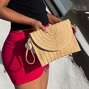 Reavor Straw Beach Bags for Women, Summer Straw Purses and Handbags for Women, Crossbody Bag, Clutch Bag for Vacation